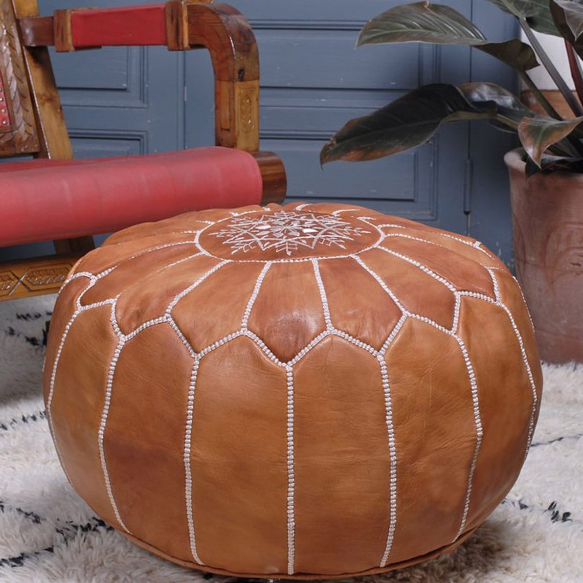 MOROCCAN POUF Moroccan Leather Pouf Ottoman Moroccan Floor | Etsy