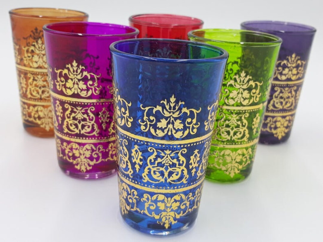 50% OFF, Set of 6 Vintage Moroccan Tea Glasses, Multi-design ...
