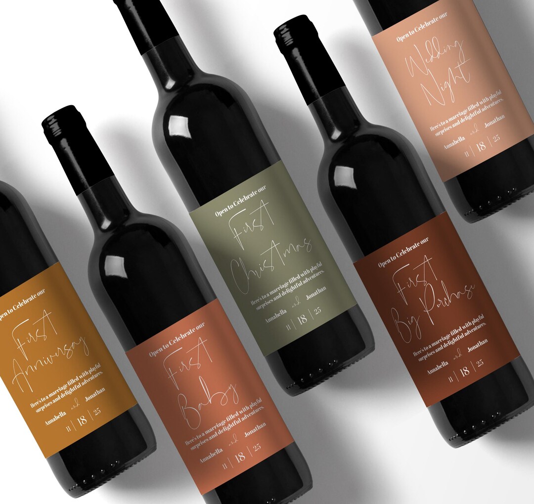 Personalized Milestone Wine Labels| Engagement, Anniversary, Wedding ...