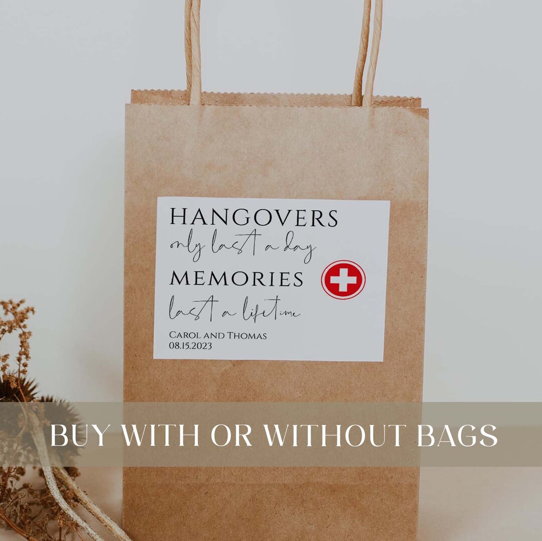 Set of 10 Hangover Kit Bags With Labels Party Bags Recovery Kit Bags ...