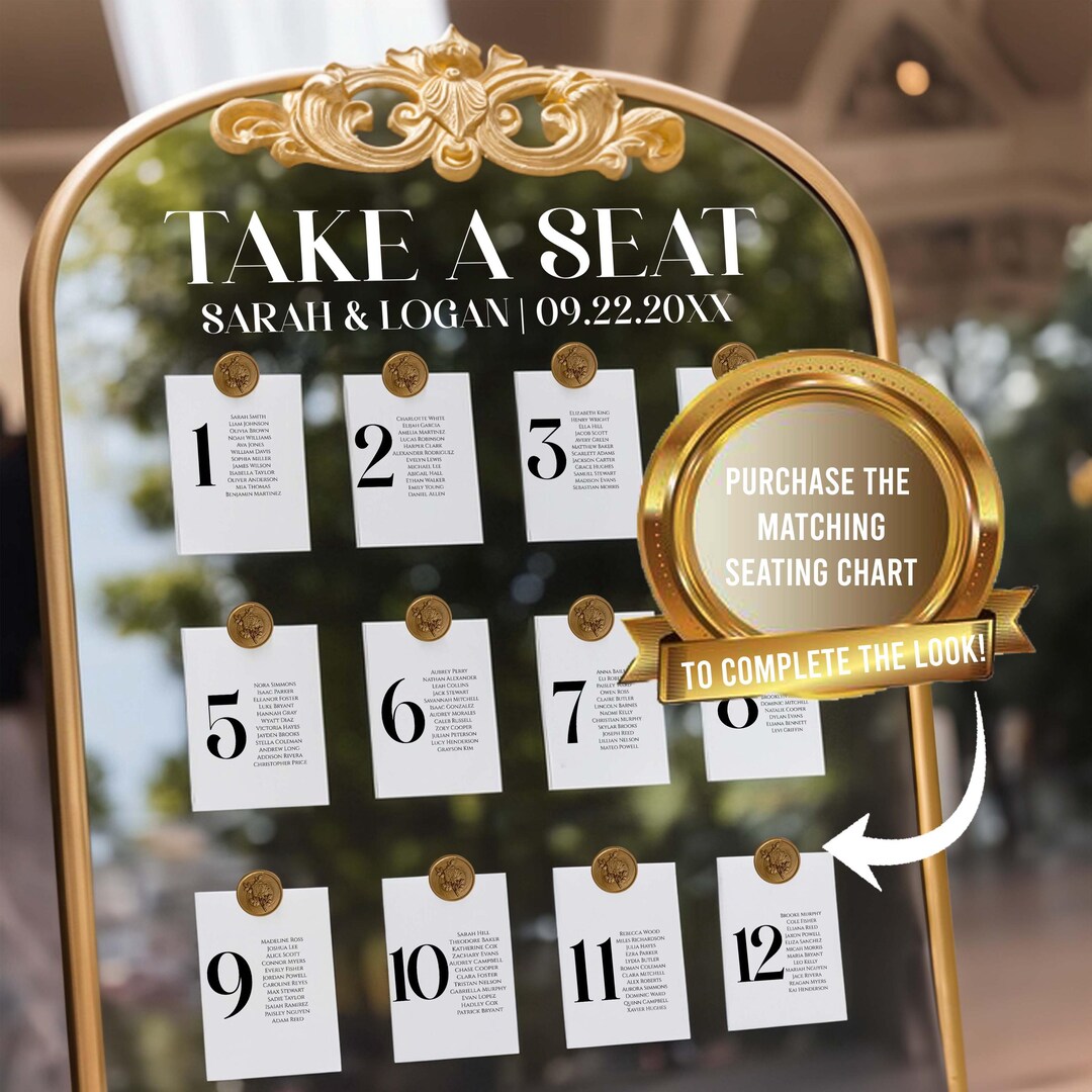 Wedding Seating Chart Mirror Decal | Seating Plan Vinyl Sticker for ...