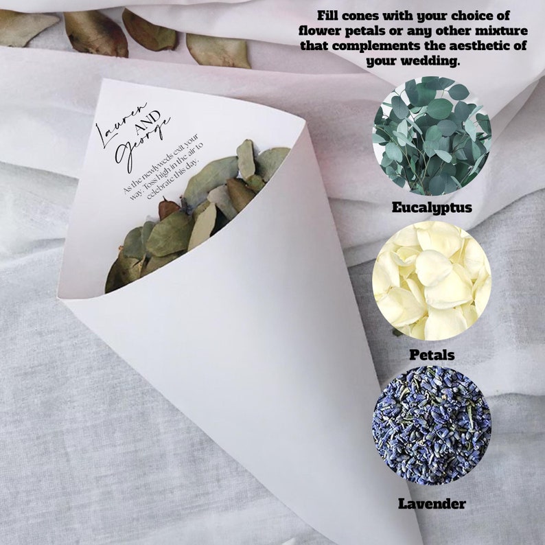 Set of 20 Personalized Petal Cones | Paper Cone | Wedding Toss ...