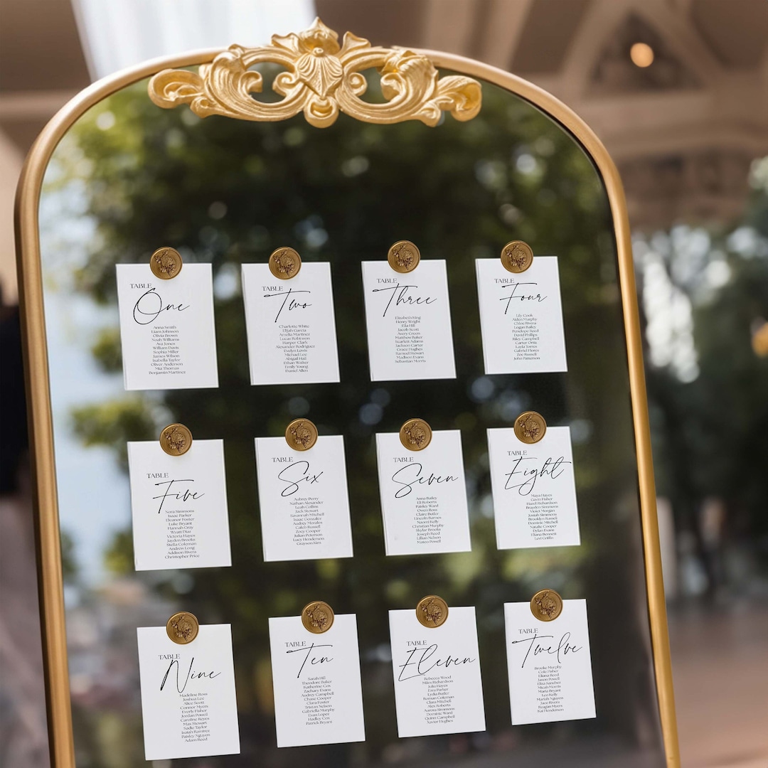 Set of 6 Premium Wedding Seating Charts With Gold Wax Seals (5x7 Inches ...