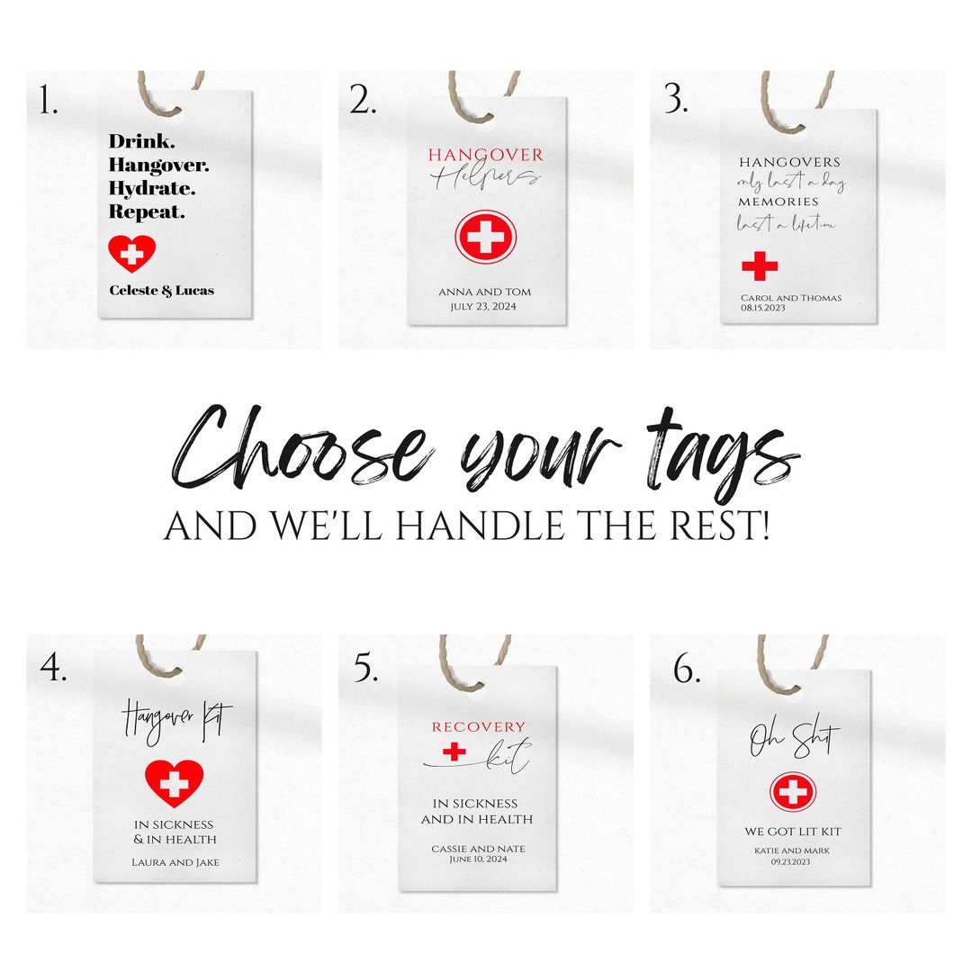 PRINTED | Set of 8 Gift Tags | Hangover Kits | Survival Bag ...