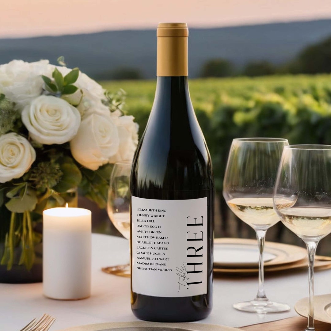 Seating Chart Wine Labels | Elegant Table Number Bottle Labels | 5x3.5 ...