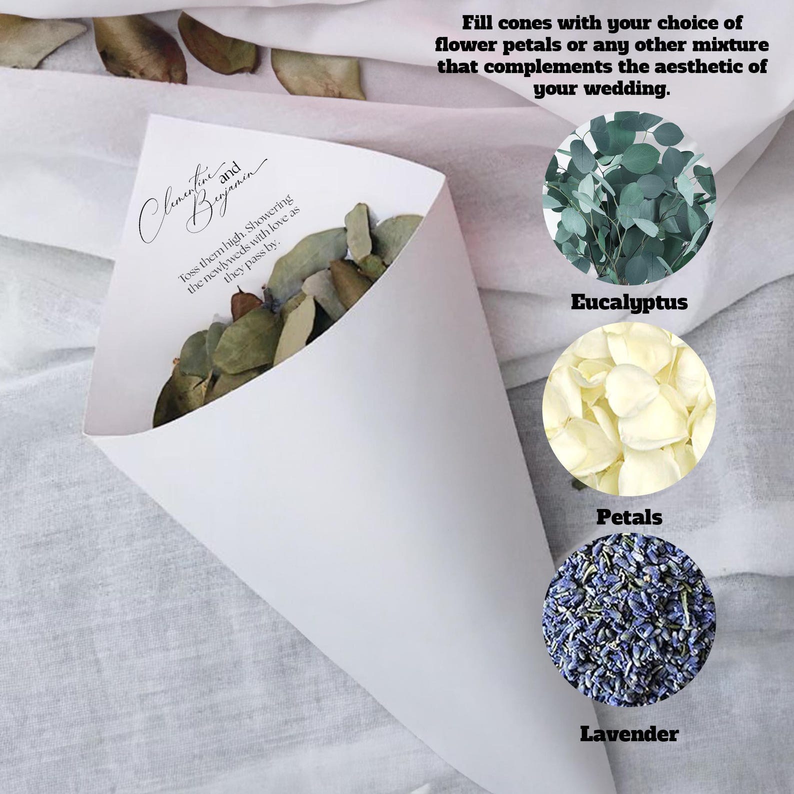 Set of 20 Personalized Petal Cones | Paper Cone | Wedding Toss ...