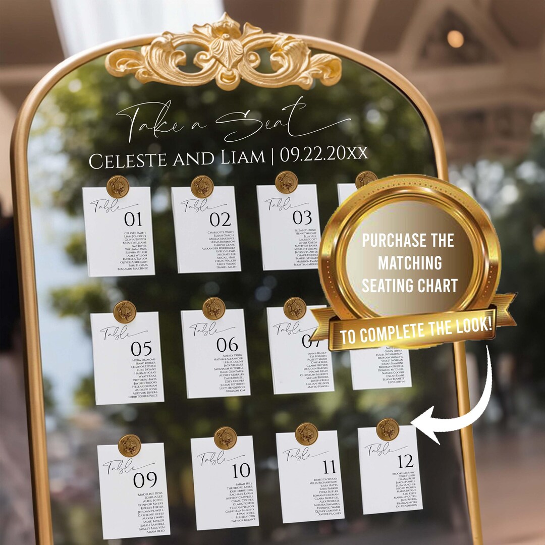 Wedding Seating Chart Mirror Decal | Seating Plan Vinyl Sticker for ...