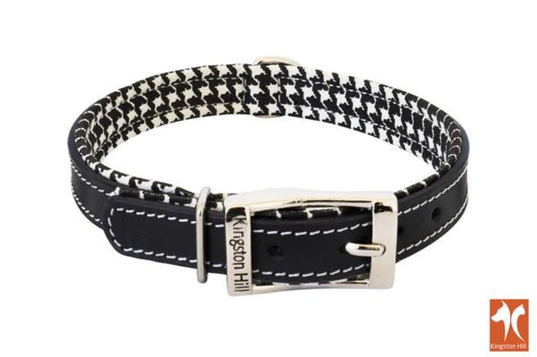 Black Leather and Houndstooth Dog Collar - Etsy