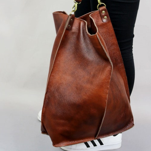 Extra LARGE Leather TOTE Bag With Pockets and ZIPPER / Black - Etsy