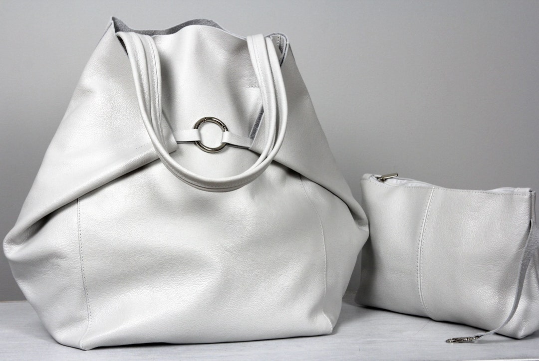 White Oversized Tote Bag, Large Leather Shoulder Bag, Large Tote Bag ...