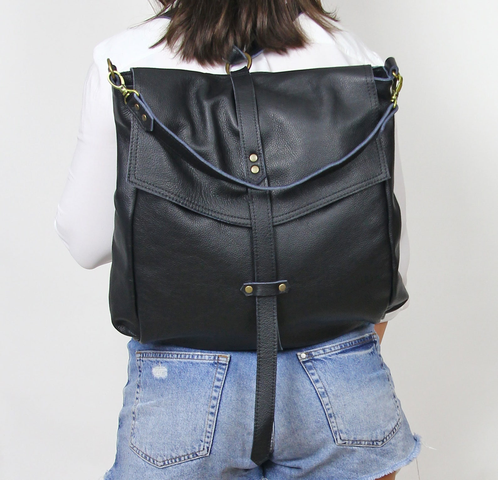 BLACK Convertible Backpack Shoulder Bag Black Large Bag - Etsy