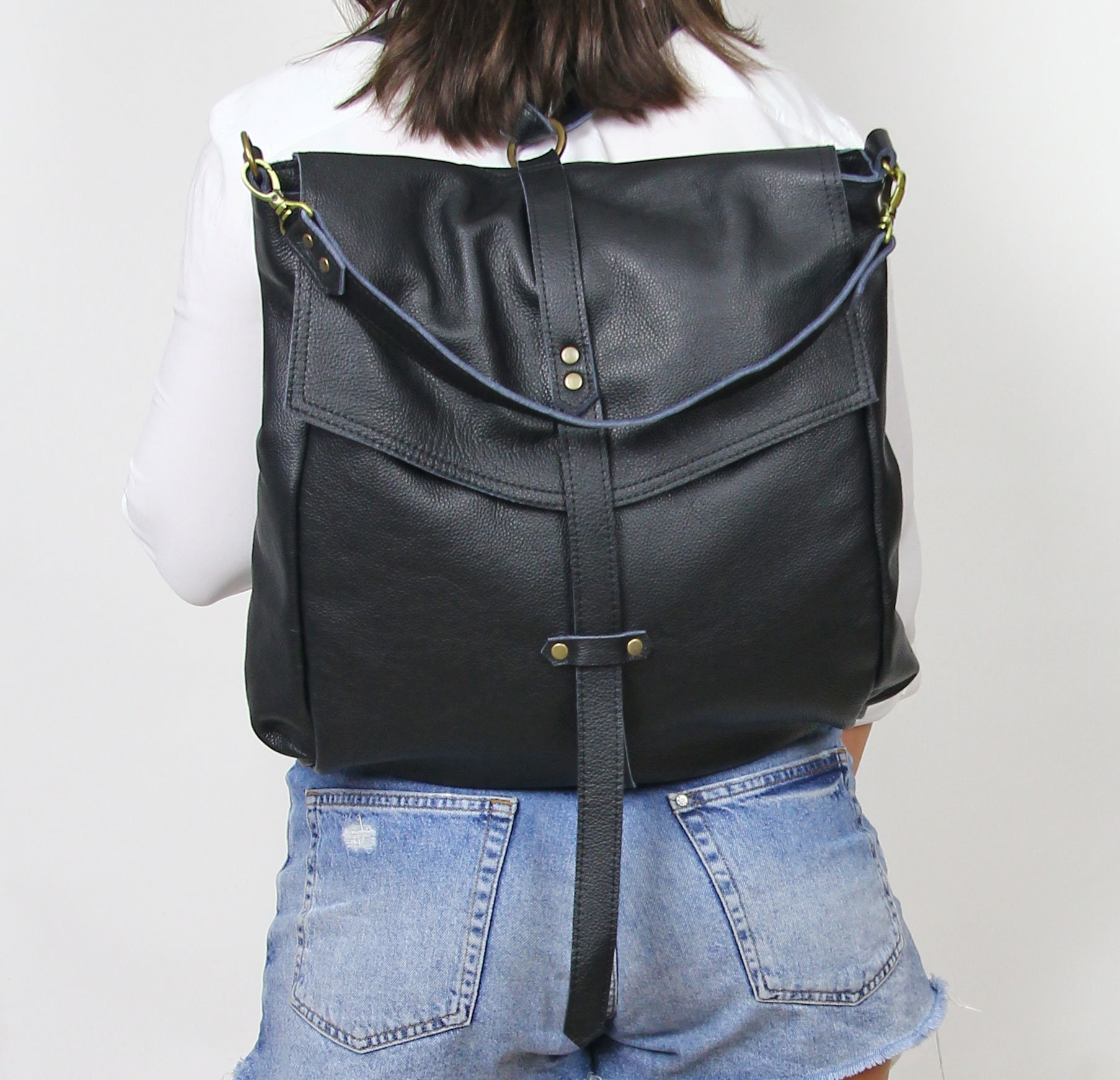 BLACK Convertible Backpack Shoulder Bag Black Large Bag - Etsy