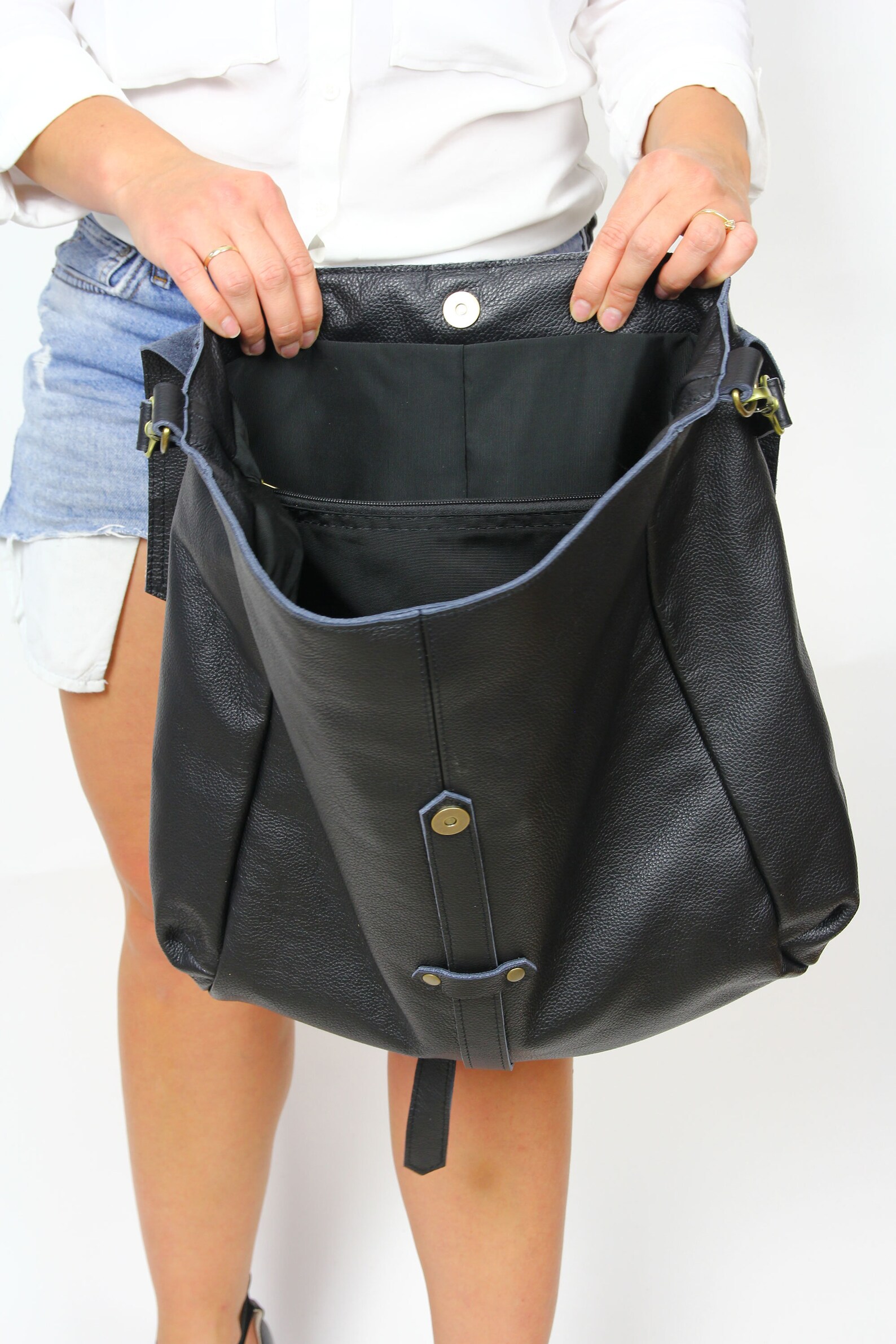 BLACK Convertible Backpack Shoulder Bag Black Large Bag - Etsy