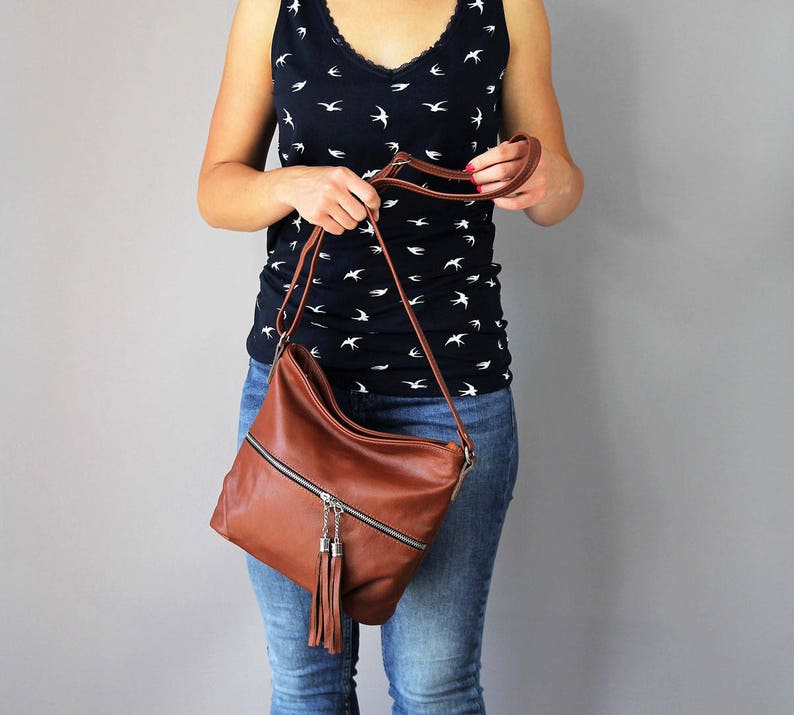 Cognac Leather Shoulder Bag Small Crossbody Leather Bag - Etsy