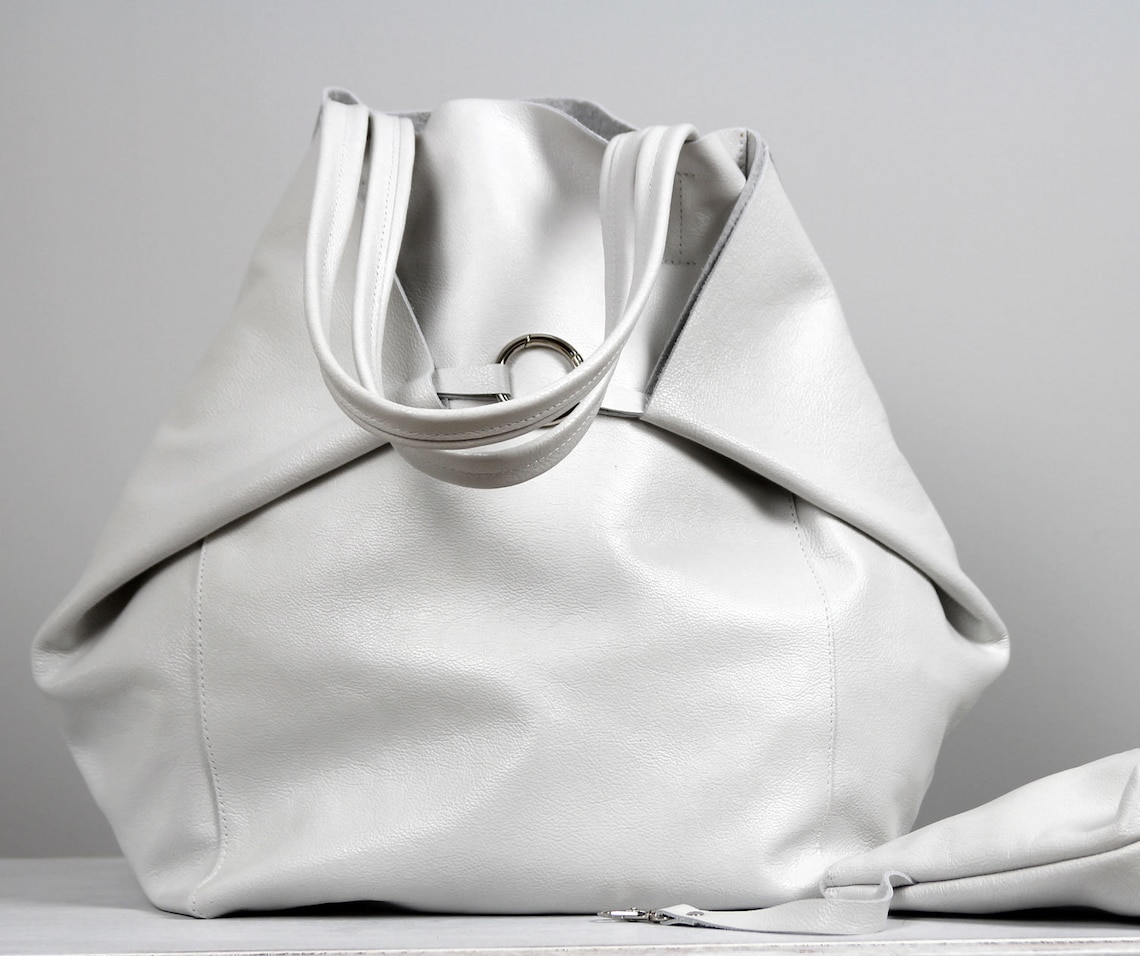 White Oversized Tote Bag Large Leather Shoulder Bag Large | Etsy