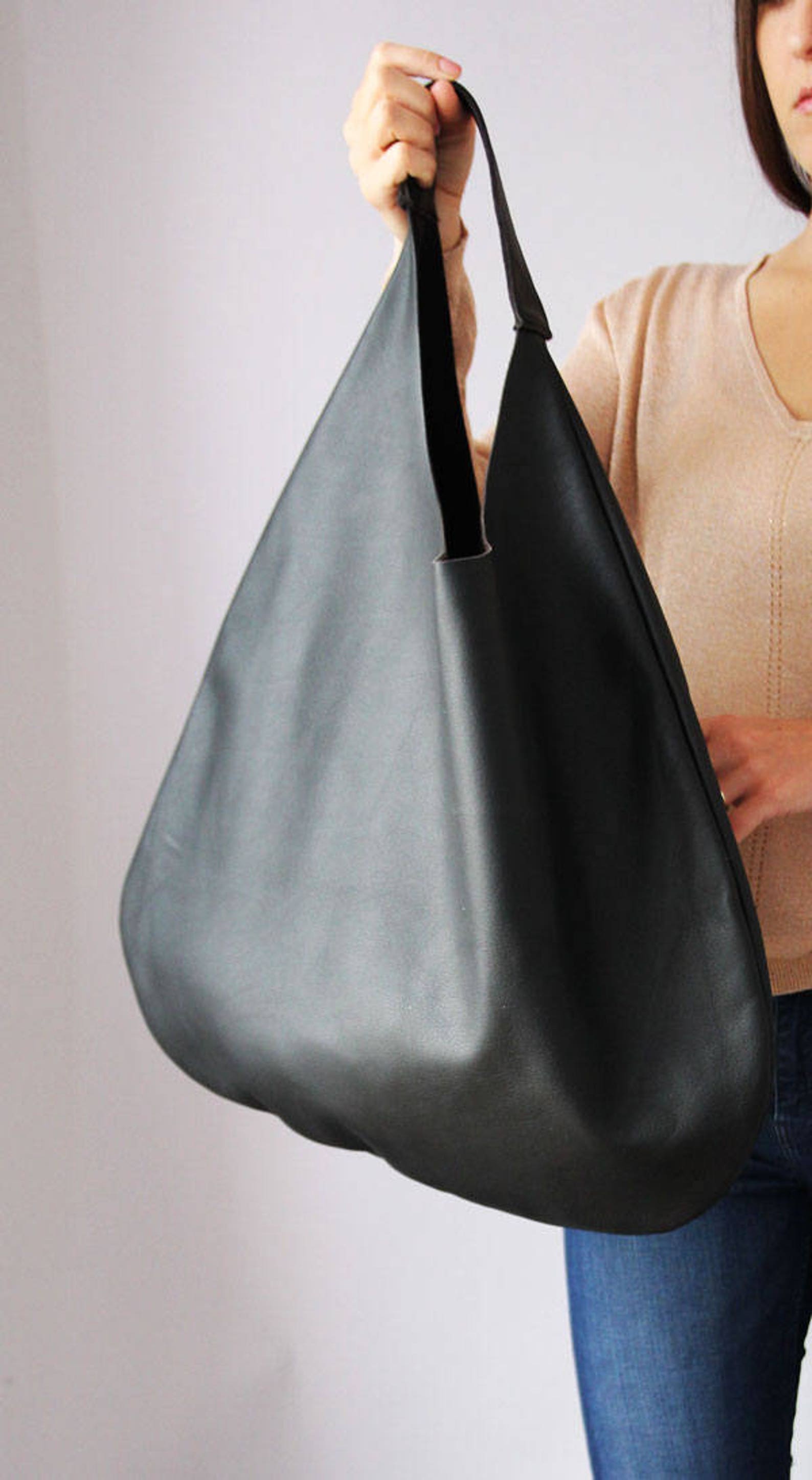 BLACK LEATHER HOBO Bag Black Handbag for Women Black Handbag - Etsy