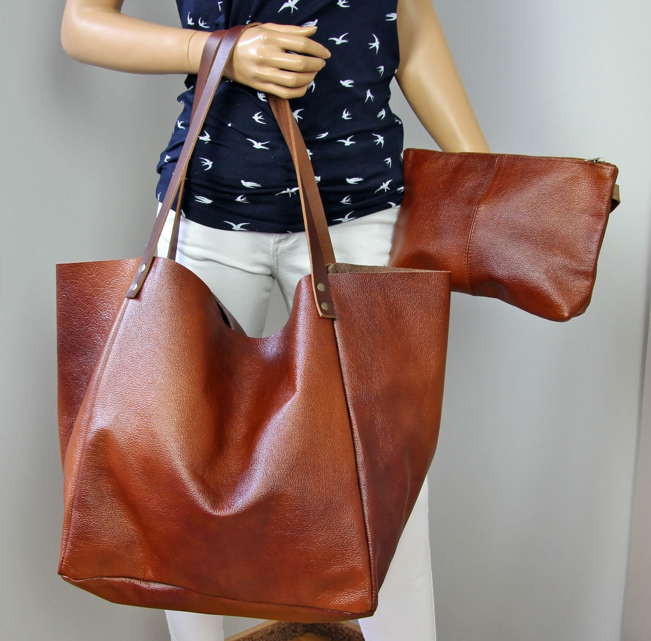 Unlined Leather Shoulder Bag. Brown Large Leather Bag Leather - Etsy