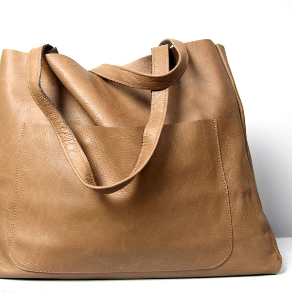 Tan Leather Tote Bag - Etsy