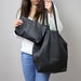 New Extra Large Work Tote Bag, Leather Black Shopper Bag, Everyday ...