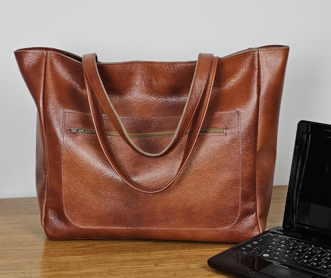 Oversized Work and Travel Computer Bag, Women Laptop Work Bag, Cognac ...
