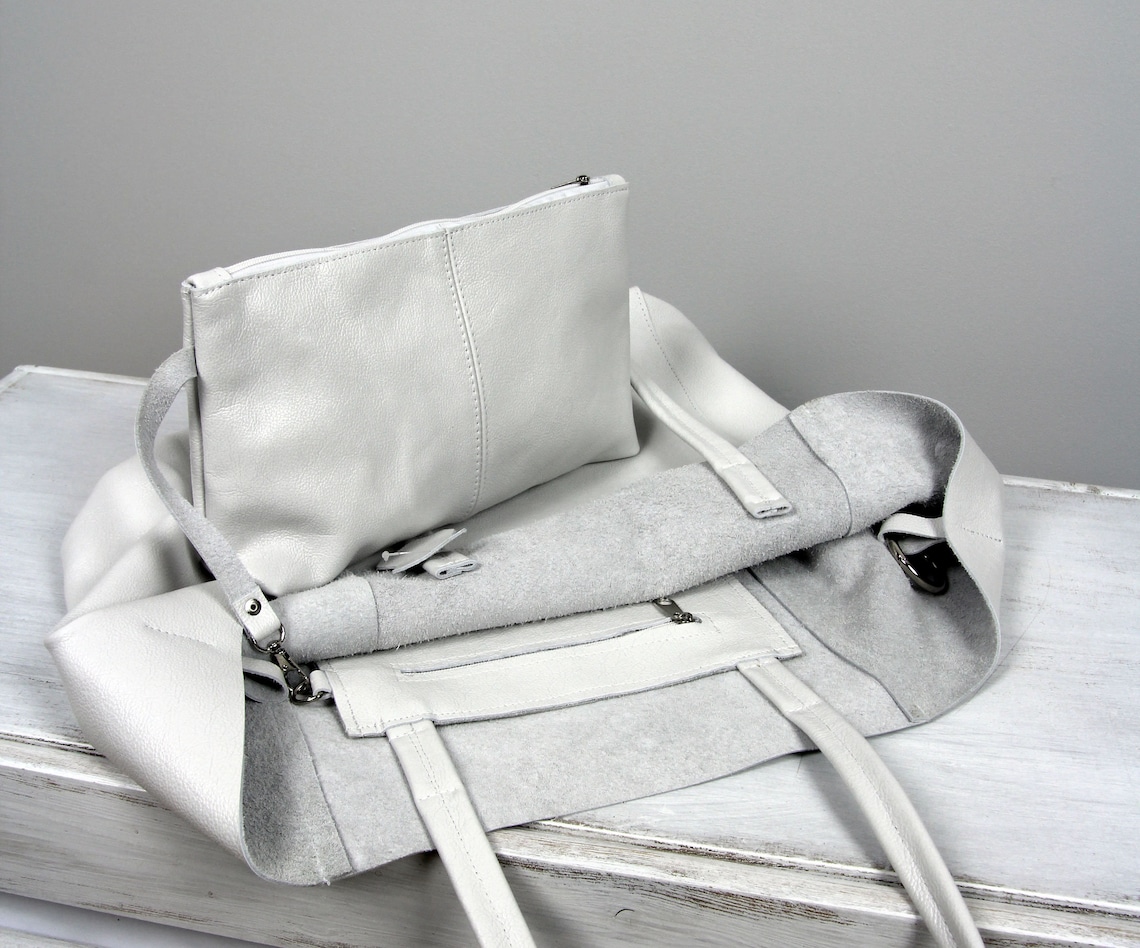 White Oversized Tote Bag Large Leather Shoulder Bag Large | Etsy