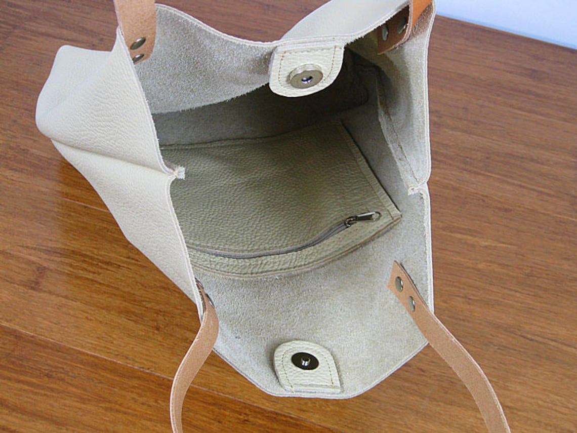 Leather Tote Bag Cream Leather Tote Bag Soft Leather Bag - Etsy