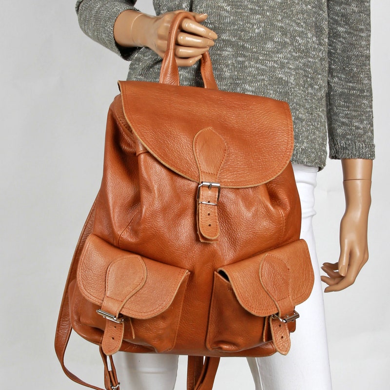 Cognac Leather Backpack - Etsy