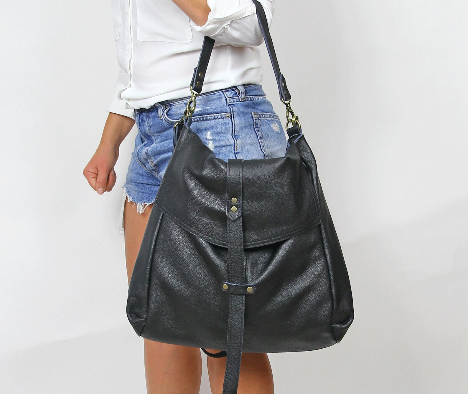 BLACK Convertible Backpack Shoulder Bag Black Large Bag - Etsy