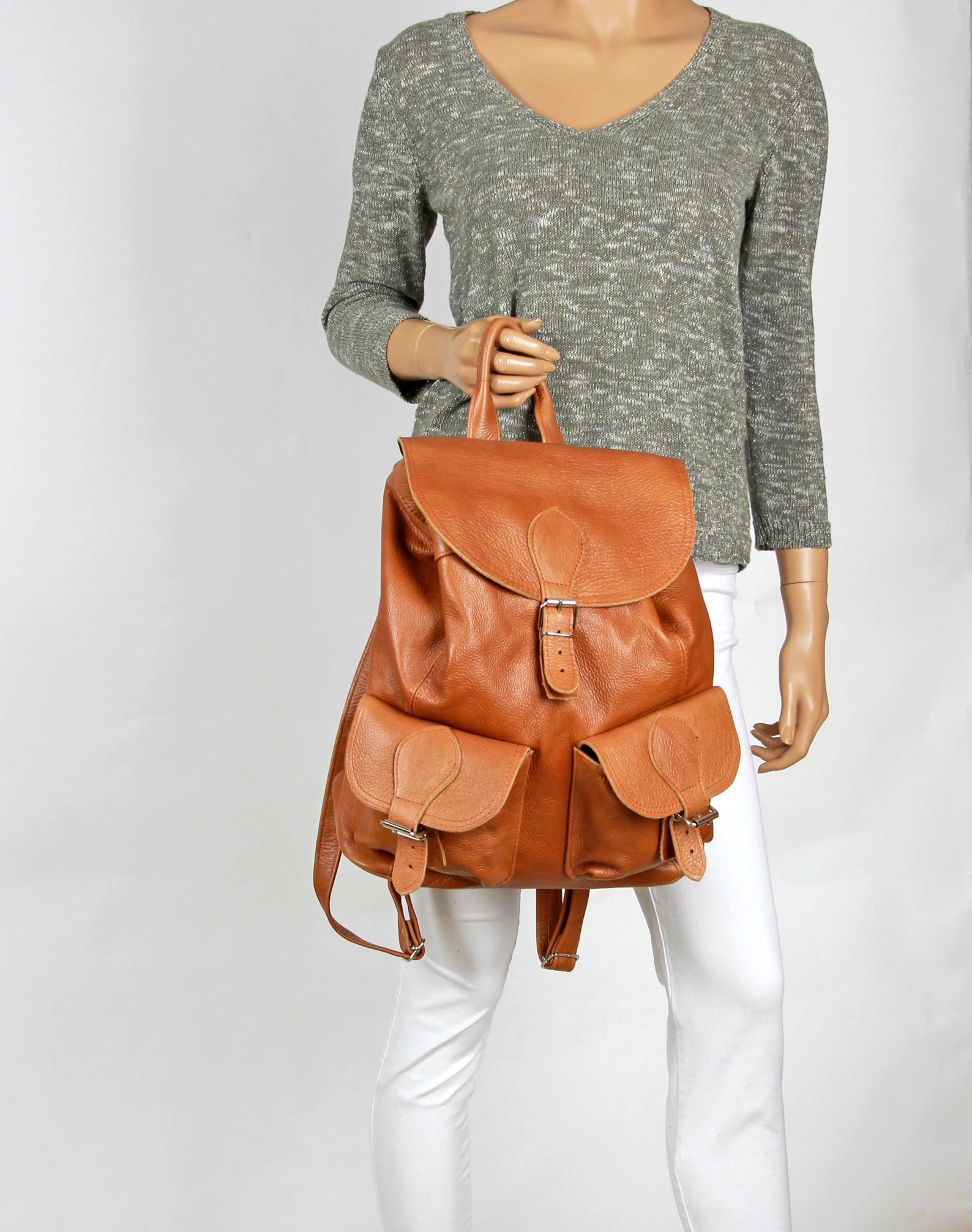 Large backpack With Lots of Pockets Handcrafted Leather | Etsy