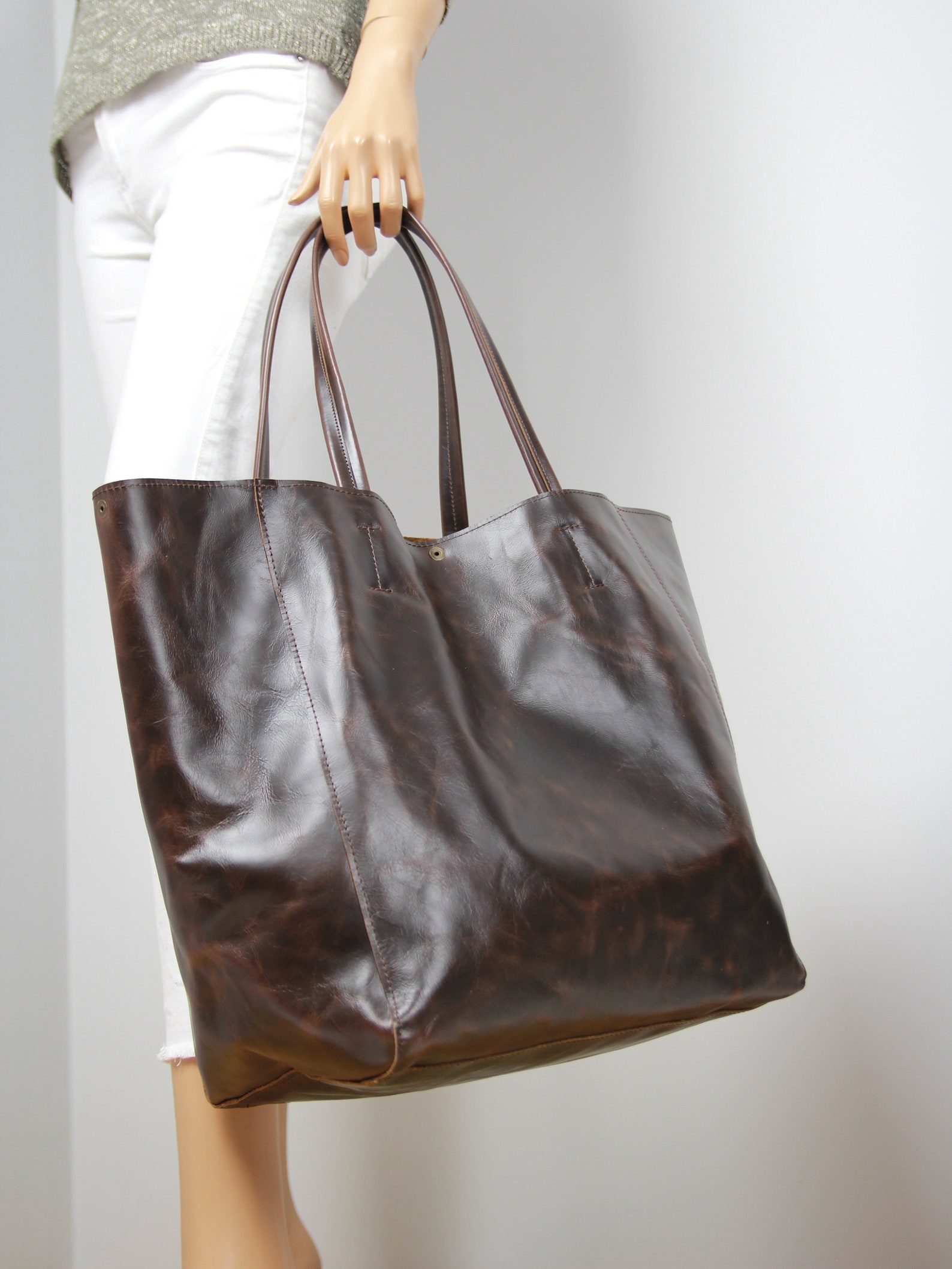 Large Size Bag / Light Everyday and Work Handbag Made of Brown - Etsy