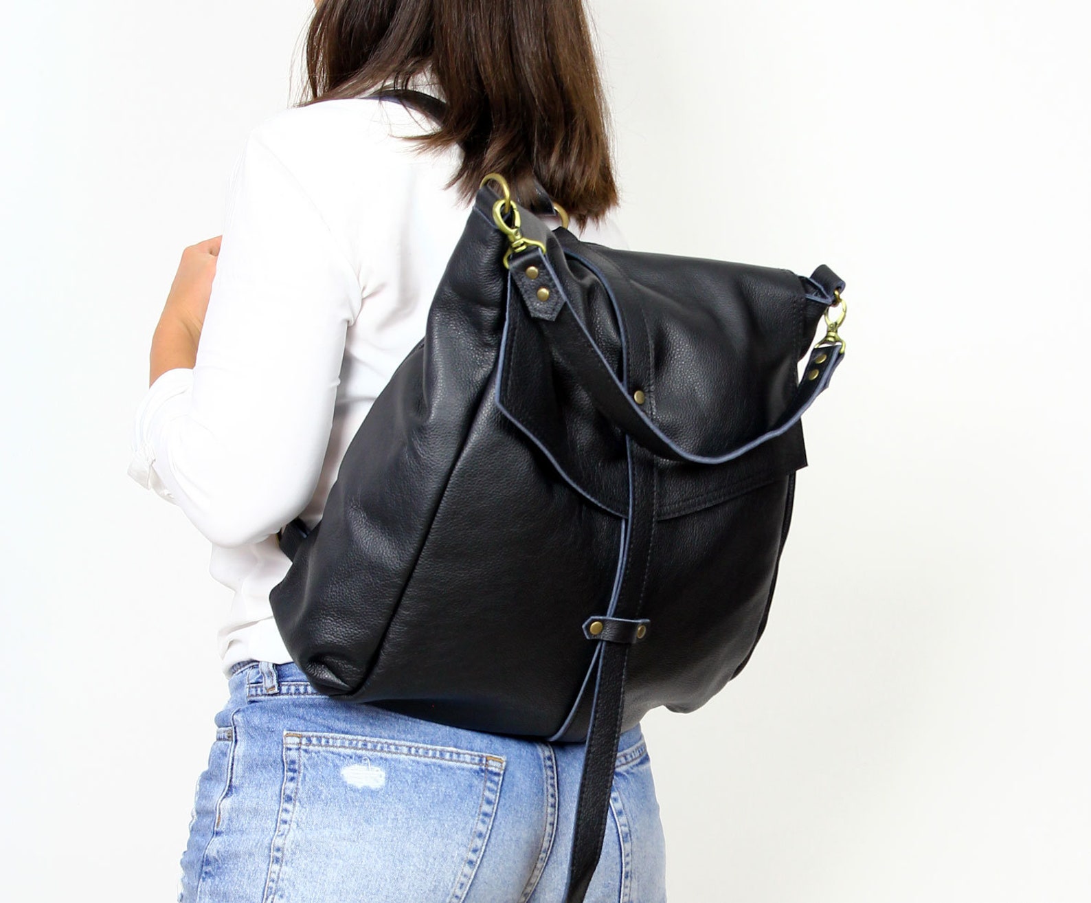 BLACK Convertible Backpack Shoulder Bag Black Large Bag - Etsy