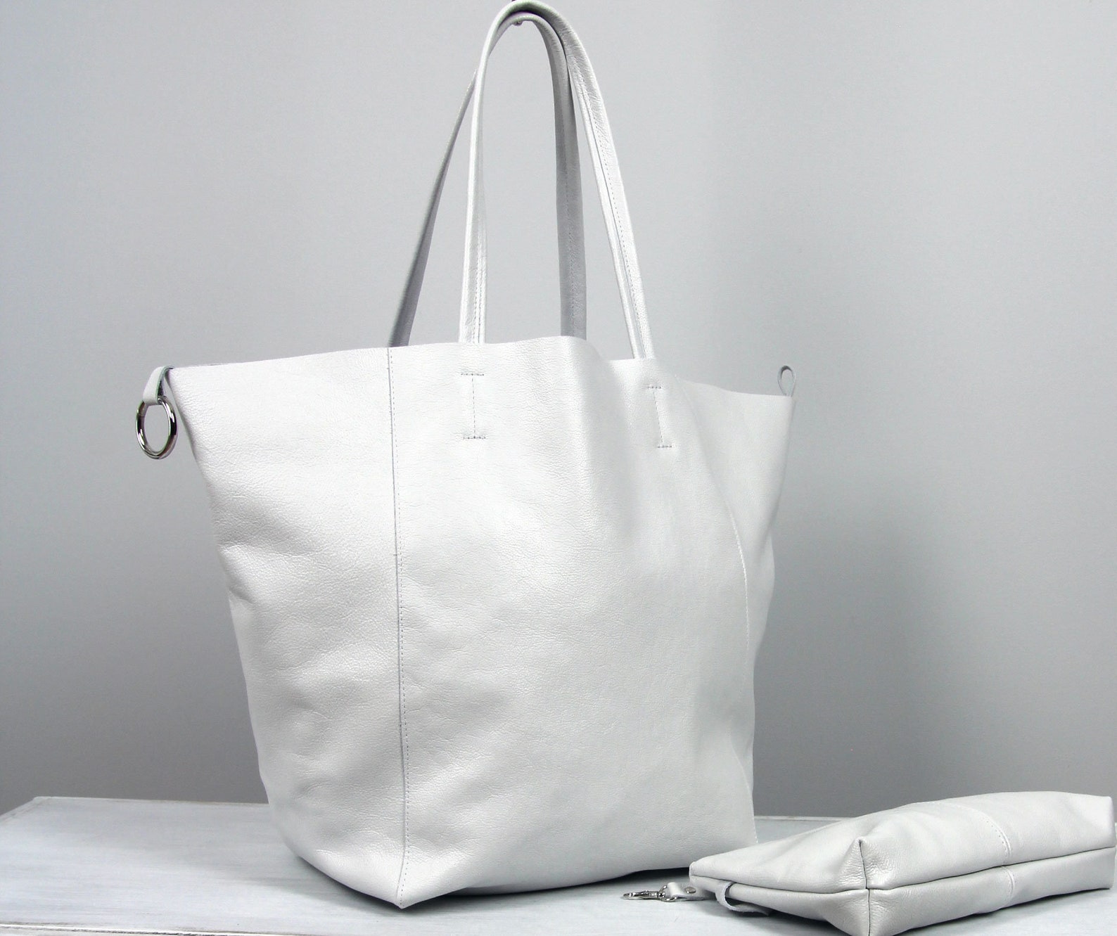 White Oversized Tote Bag Large Leather Shoulder Bag Large - Etsy