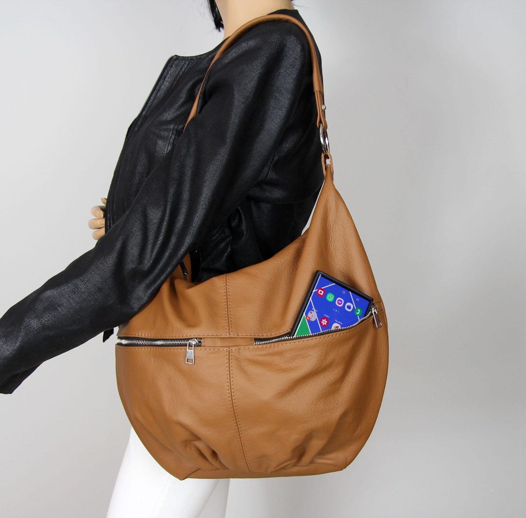 Handmade Hobo Bag With Multiple Pockets on the Outside. Soft Brown ...