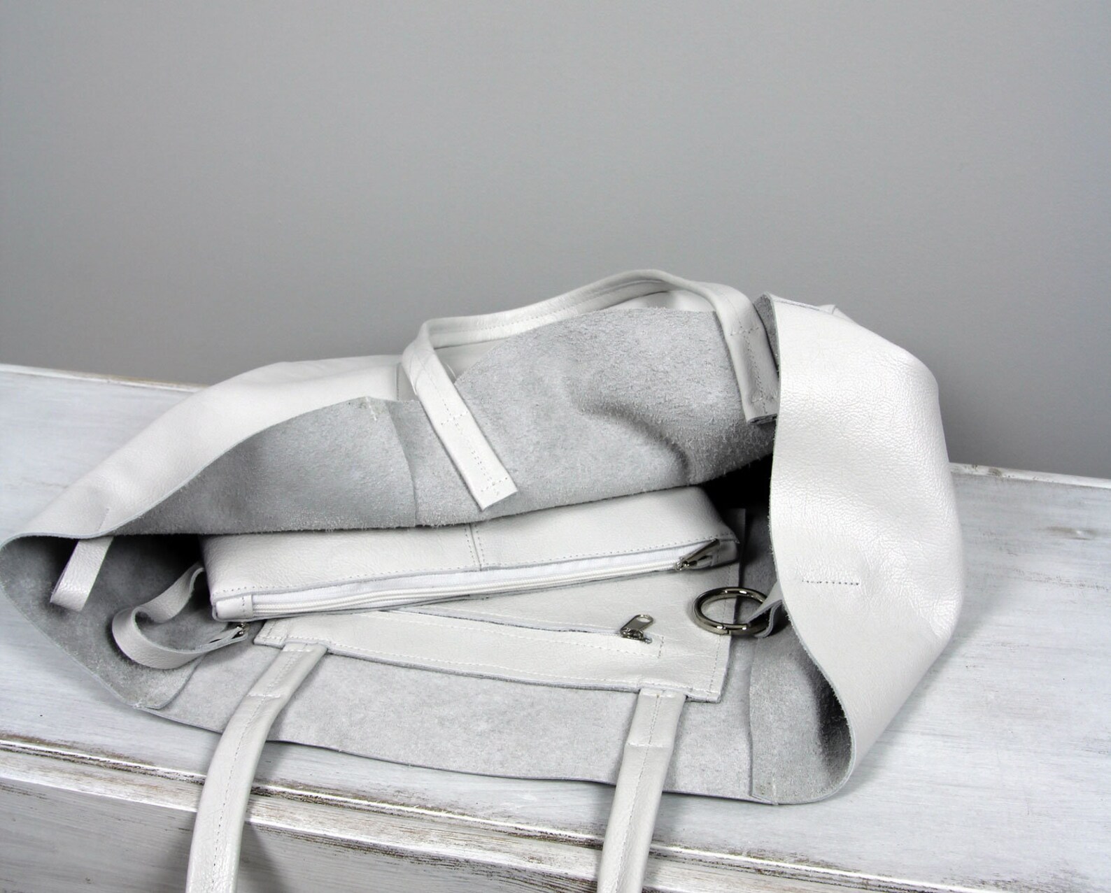 White Oversized Tote Bag Large Leather Shoulder Bag Large | Etsy