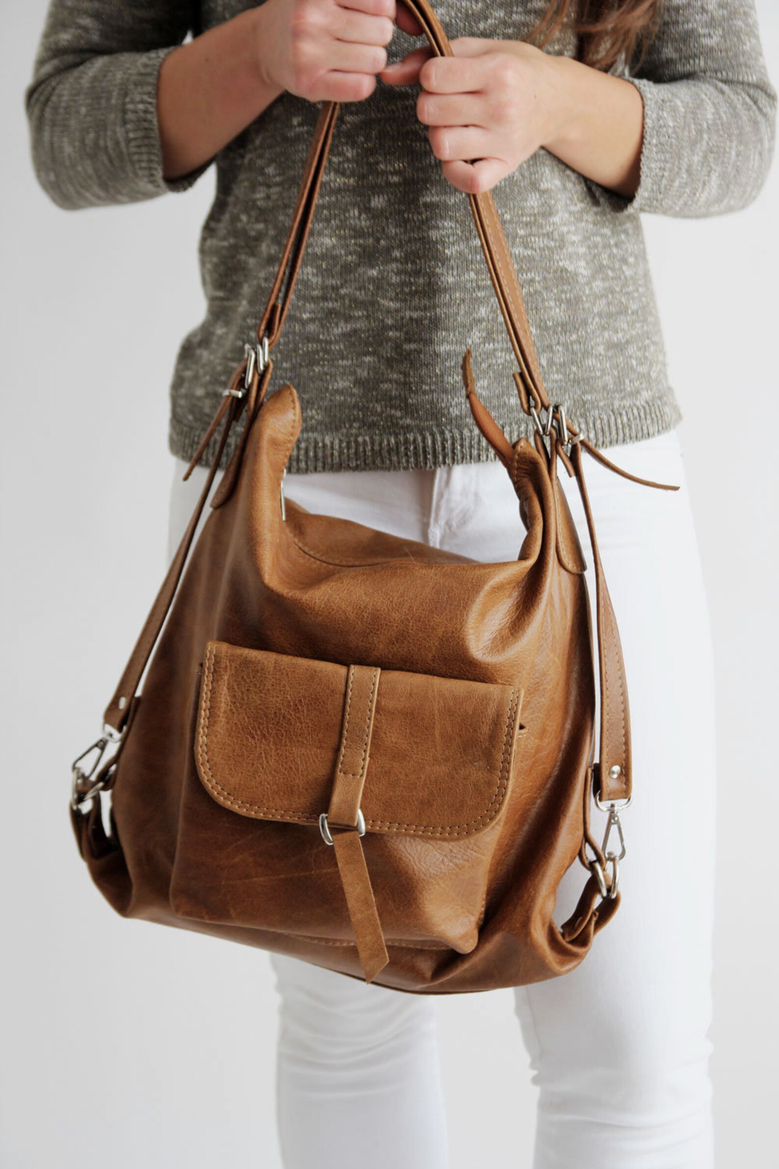 Backpack Bag 2in1 Distressed Leather Brown Backpack - Etsy
