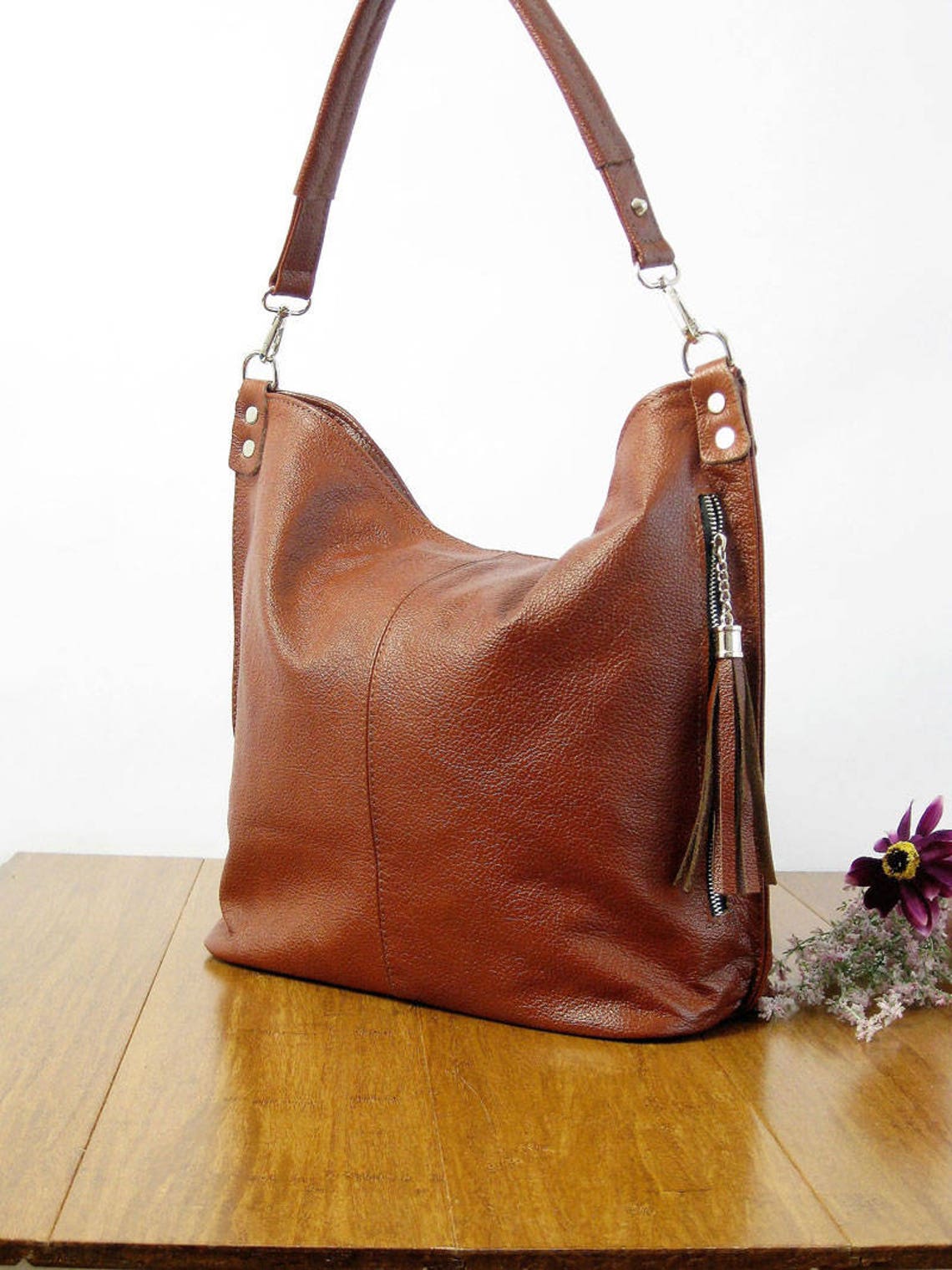 Leather Purse Brown Hobo Bag With Zipper and Aztec Strap - Etsy
