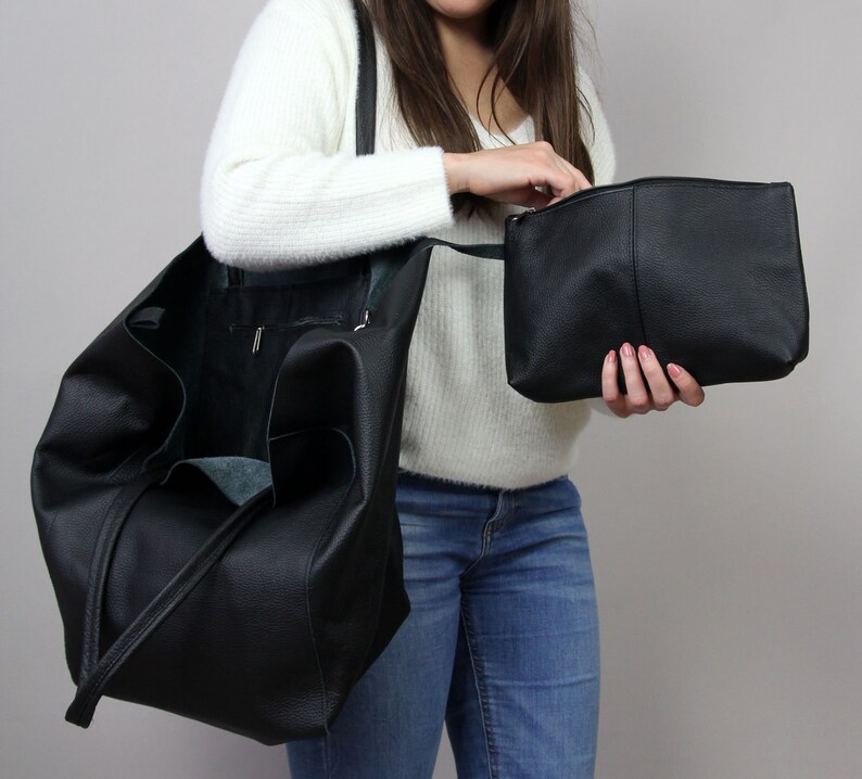 New Extra Large Work Tote Bag Leather Black Shopper Bag - Etsy
