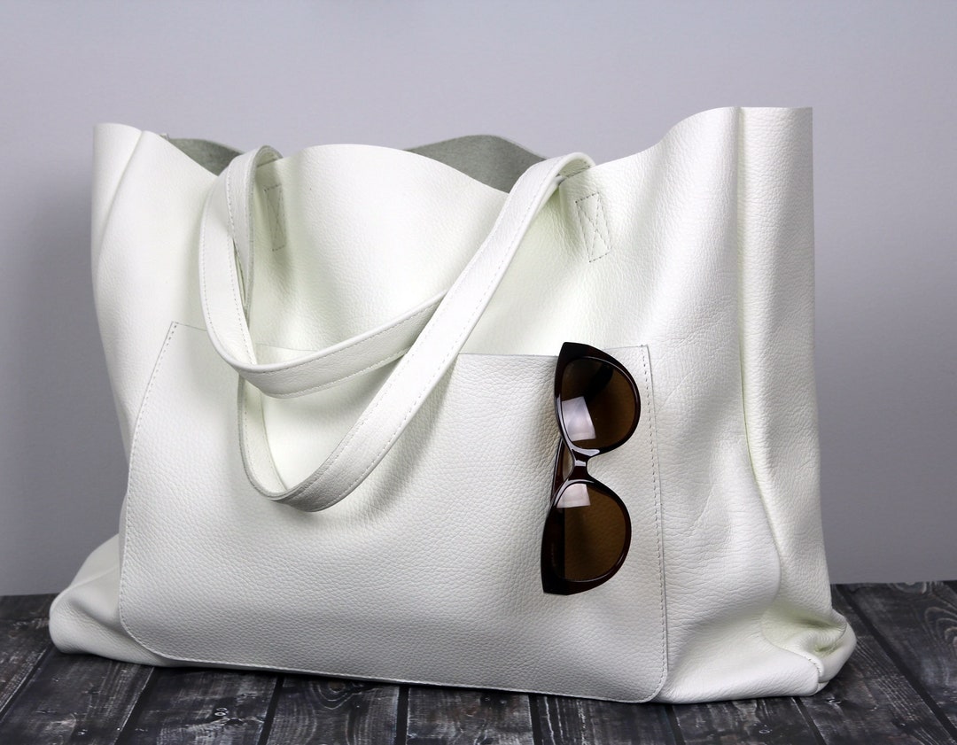 Everyday Leather Handbag With Front Pocket, Lightweight Tote Style ...