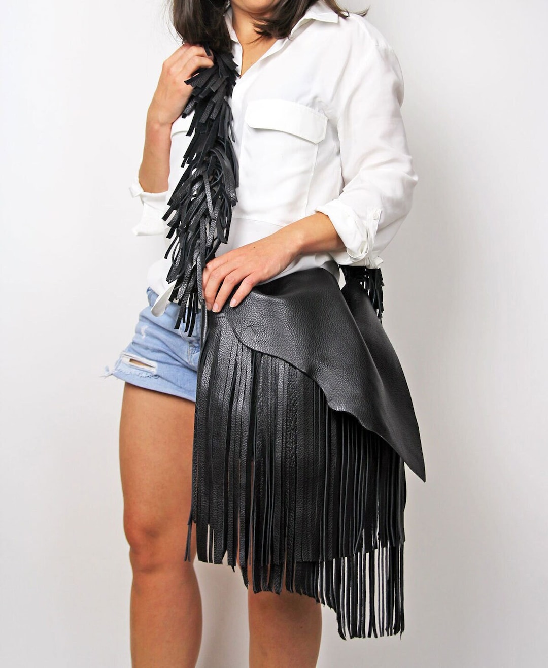 Unique Black Leather Fringe Schoulder Bag: Western Boho Style -high ...