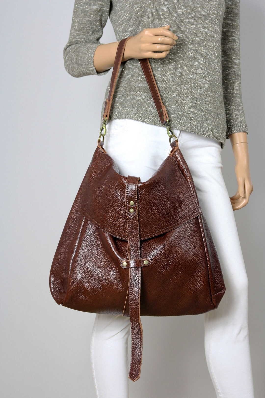 Soft Leather Hobo Bag, Minimalist Large Leather Backpack, Brown Leather ...