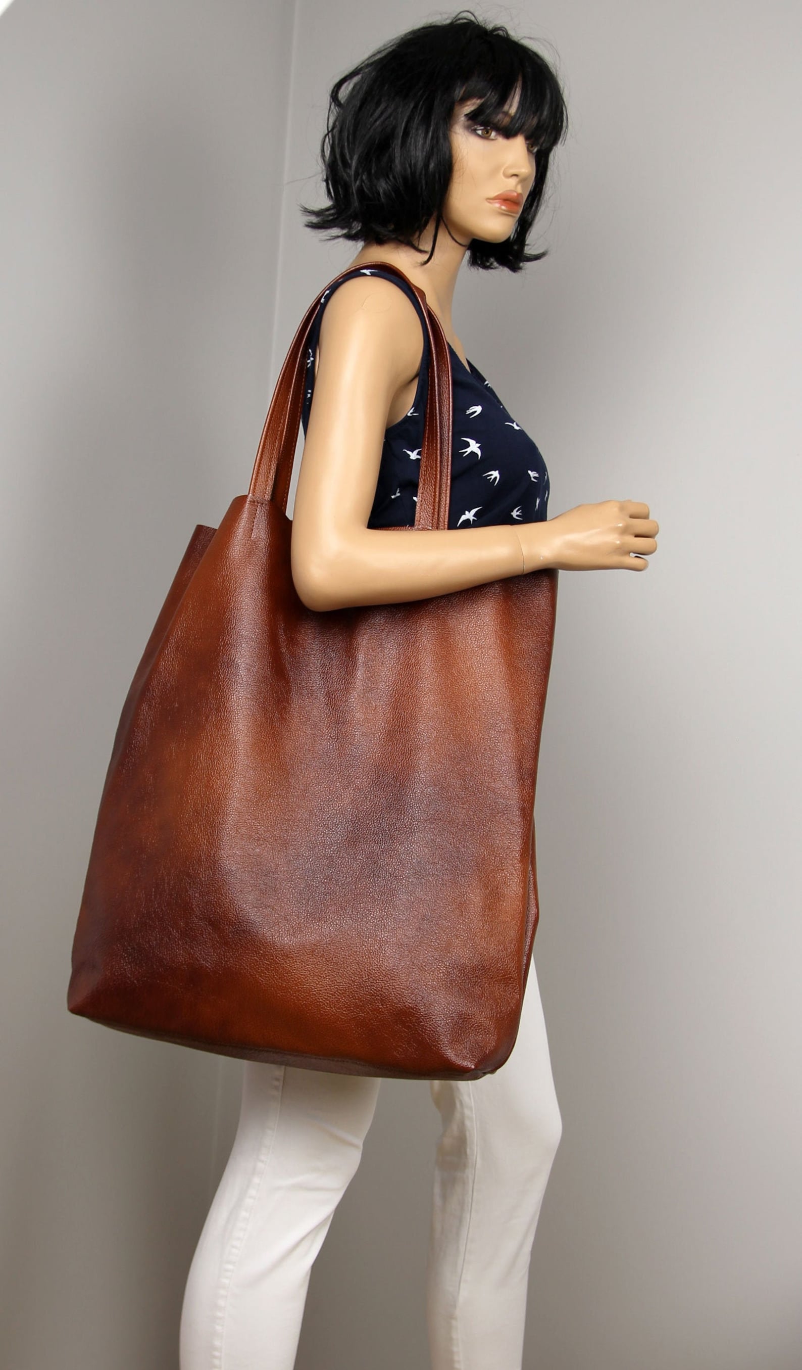 Leather Tote Large Leather Tote Shoulder Leather Bag - Etsy