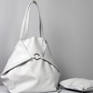White Oversized Tote Bag, Large Leather Shoulder Bag, Large Tote Bag ...
