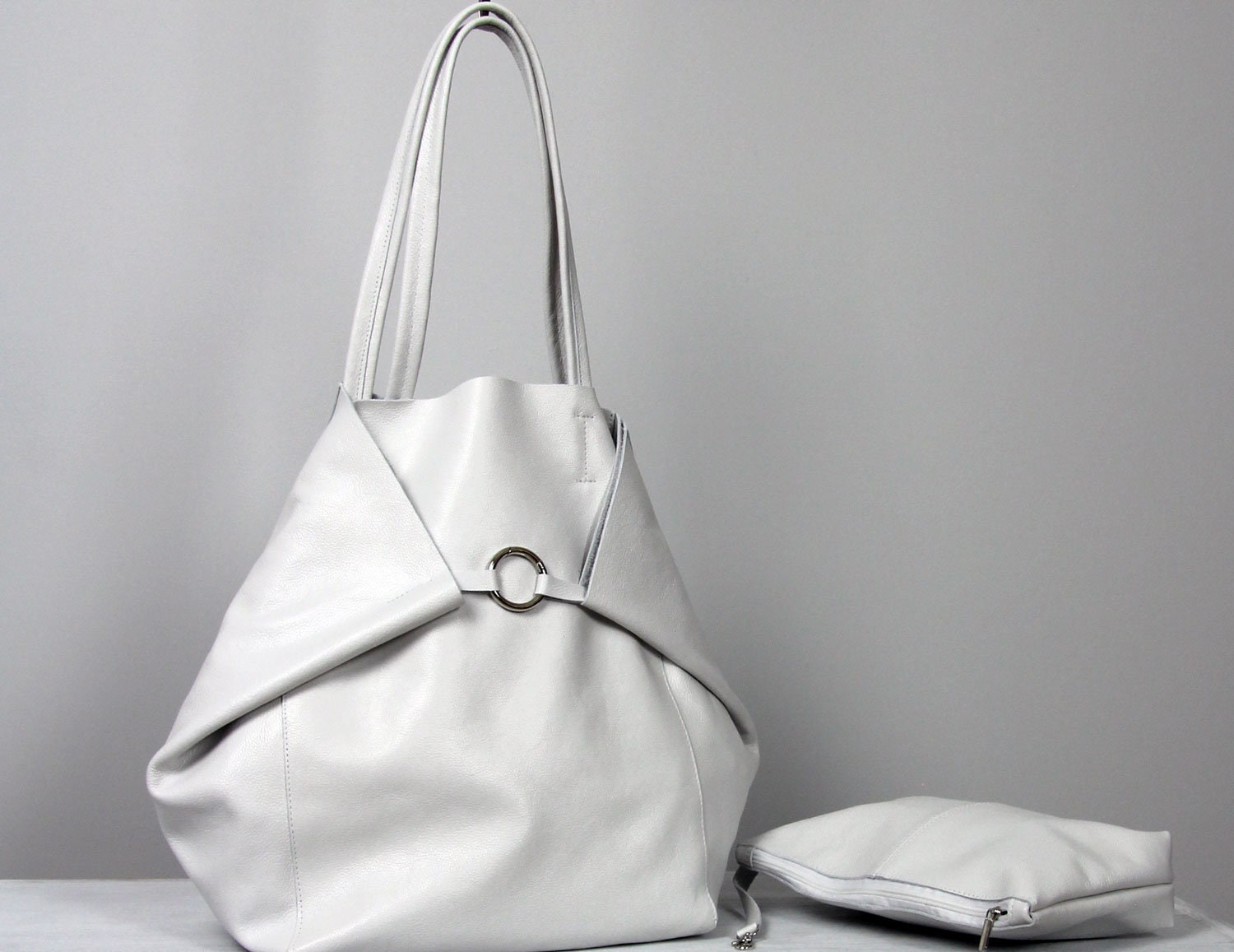 White Oversized Tote Bag Large Leather Shoulder Bag Large | Etsy