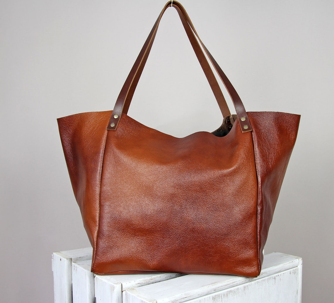 Unlined Leather Shoulder Bag. Brown Large Leather Bag Leather - Etsy