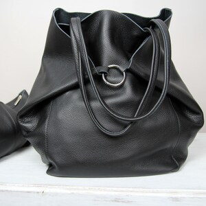 New Extra Large Work Tote Bag, Leather Black Shopper Bag, Everyday ...