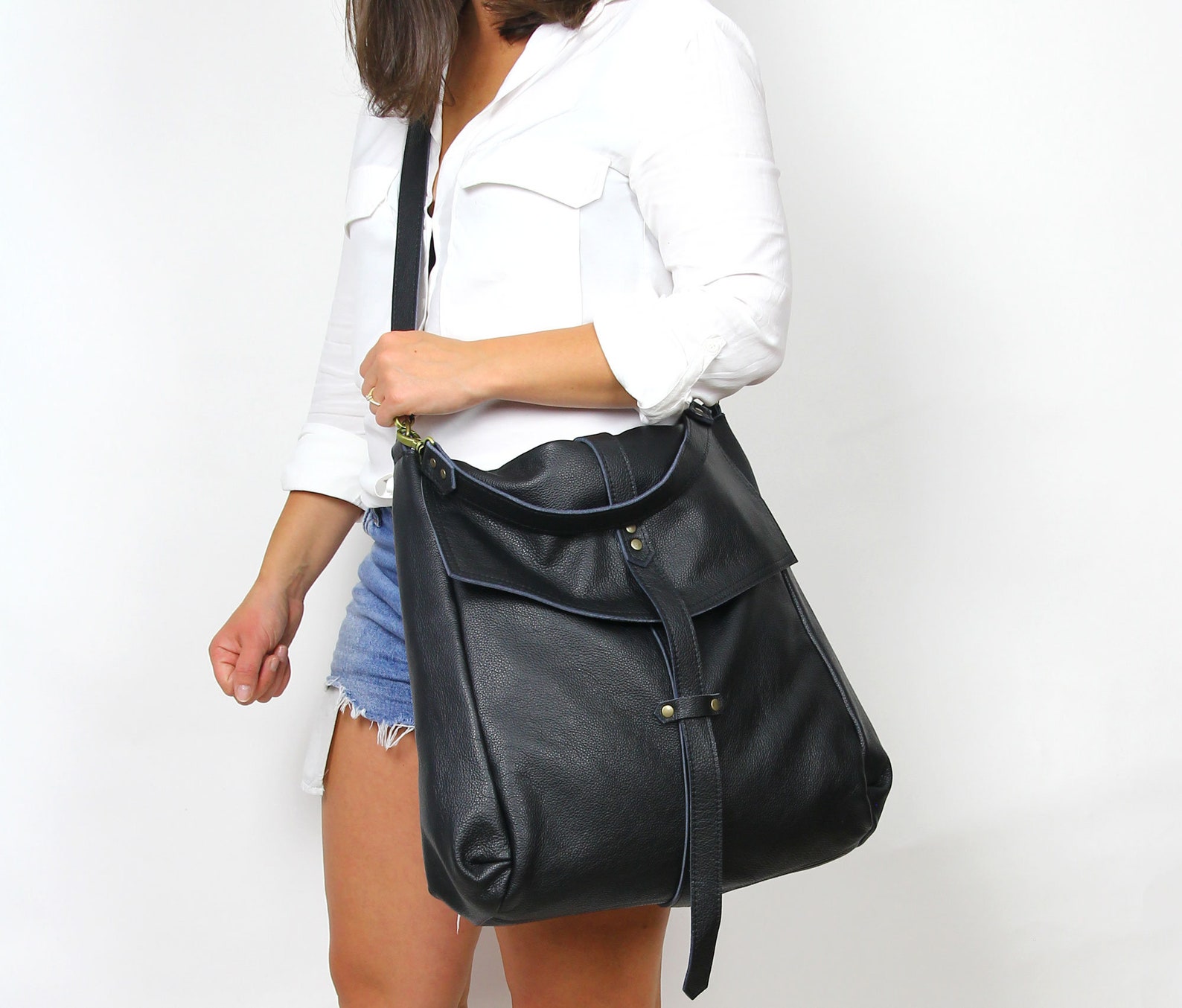 BLACK Convertible Backpack Shoulder Bag Black Large Bag - Etsy