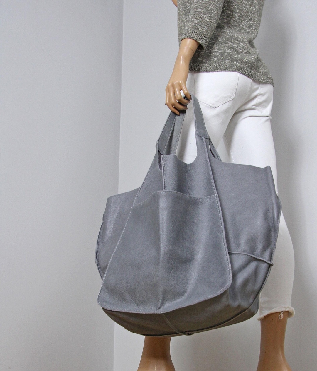 Extra Large Leather Tote Bag, Oversized Distressed Green Carryall Purse ...
