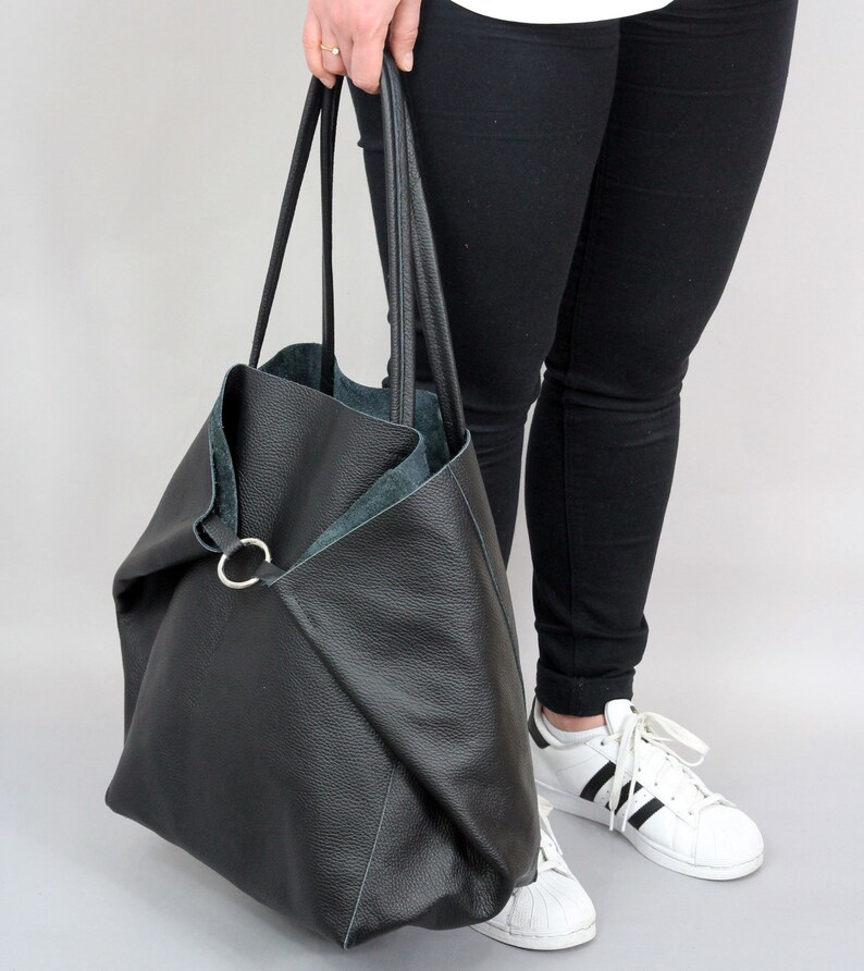 New Extra Large Work Tote Bag Leather Black Shopper Bag - Etsy