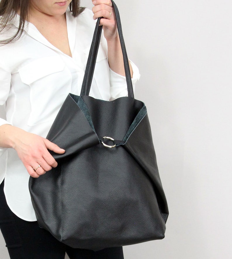 New Extra Large Work Tote Bag Leather Black Shopper Bag - Etsy