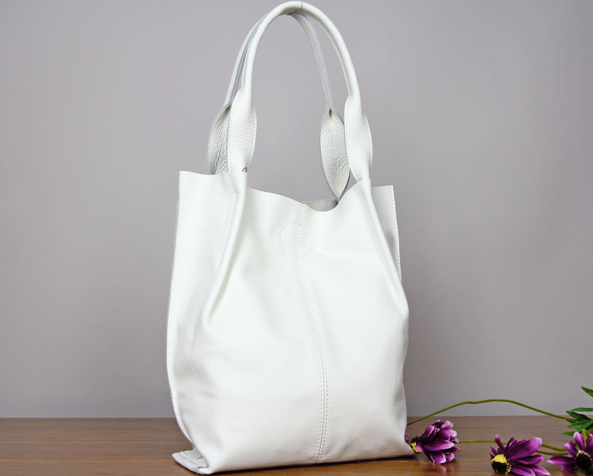 White Leather Tote Bag leather Shopper Bag Tote Bag With - Etsy